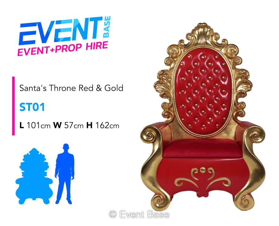 Event Base - Santa's Chair / Throne Red & Gold (ST01) Event Prop Hire